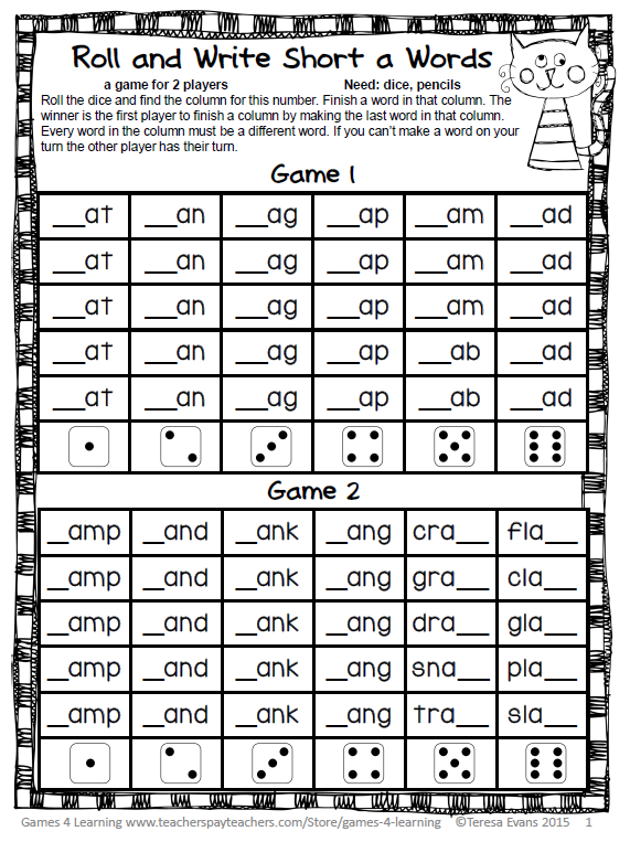 Roll and Write Short a Words - SchoolhouseTeachers.com