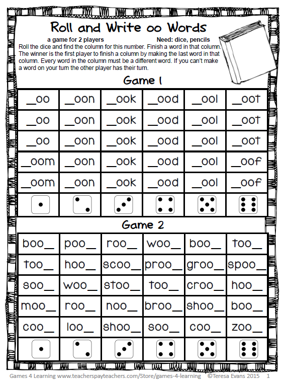 Roll and Write oo Words - SchoolhouseTeachers.com
