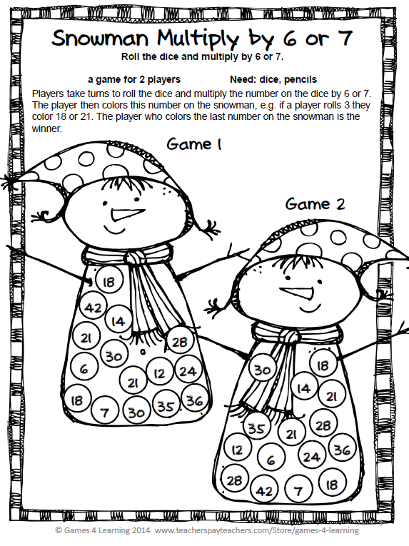 Snowman Multiply by 6 or 7 - SchoolhouseTeachers.com