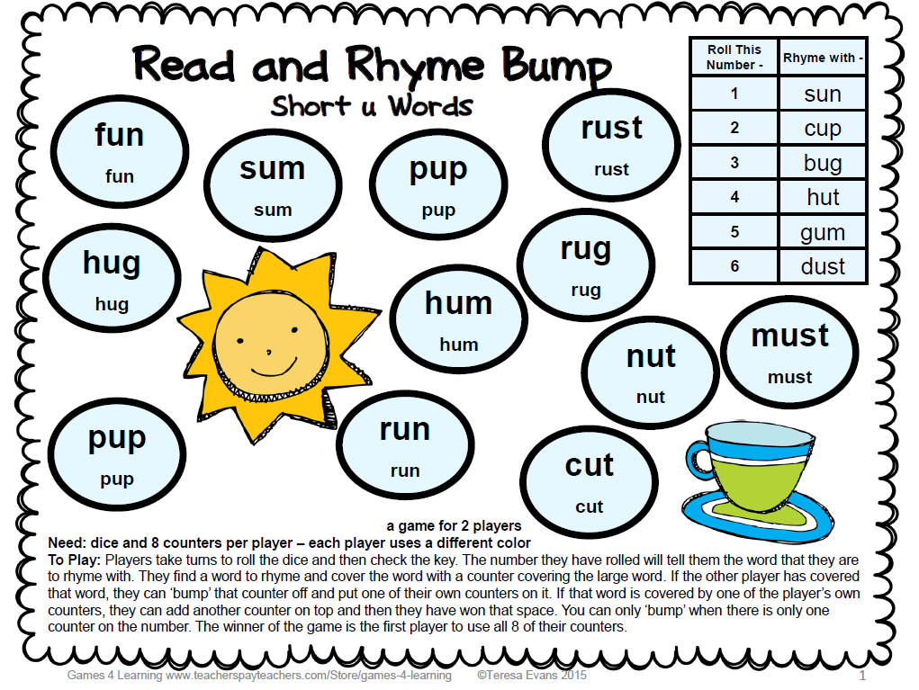 Read and Rhyme Bump Short u Words - SchoolhouseTeachers.com