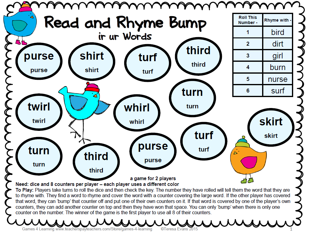 Read and Rhyme Bump ir ur Words - SchoolhouseTeachers.com