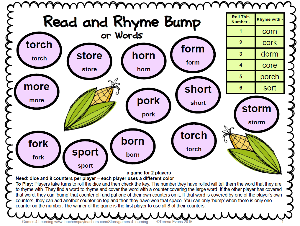 Read and Rhyme Bump or Words - SchoolhouseTeachers.com