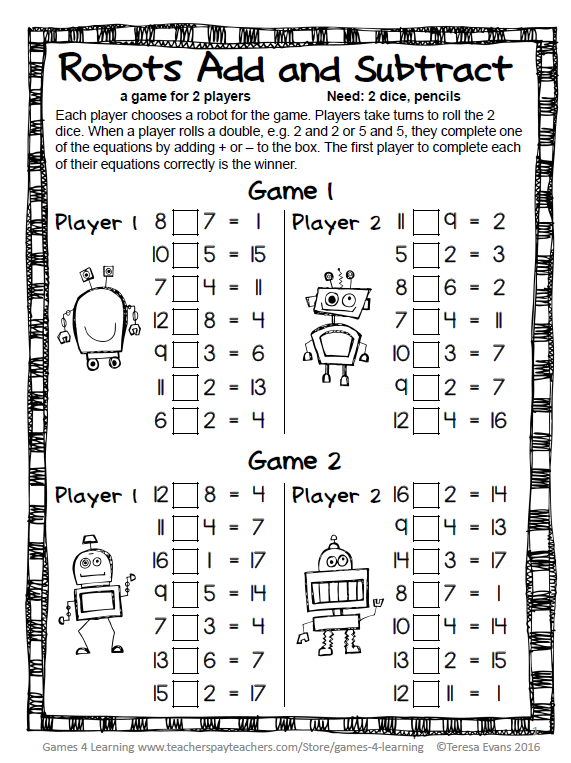 Robots Add and Subtract - SchoolhouseTeachers.com
