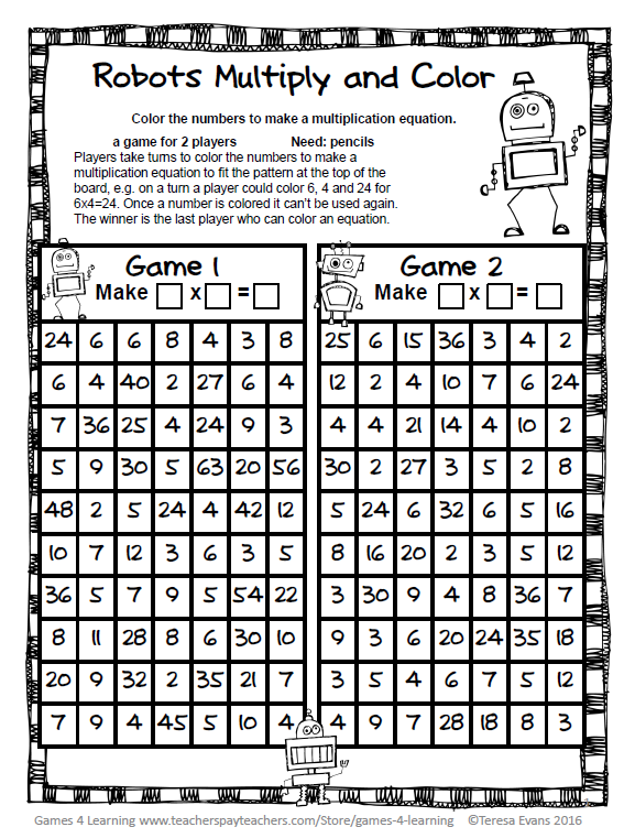 Robots Multiply and Color - SchoolhouseTeachers.com