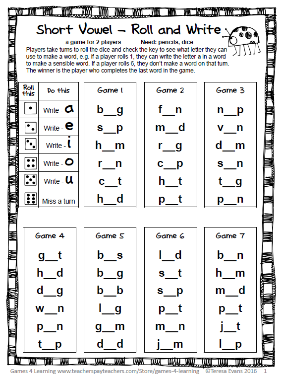 Short Vowel - Roll and Write - SchoolhouseTeachers.com