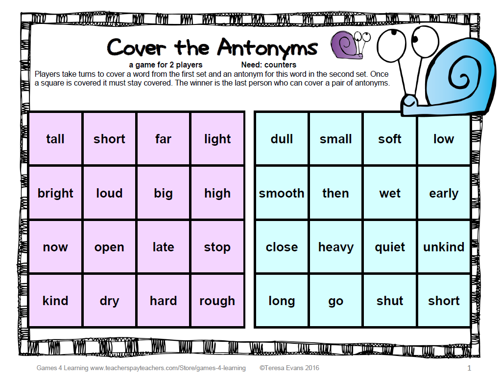 Cover the Antonyms - SchoolhouseTeachers.com