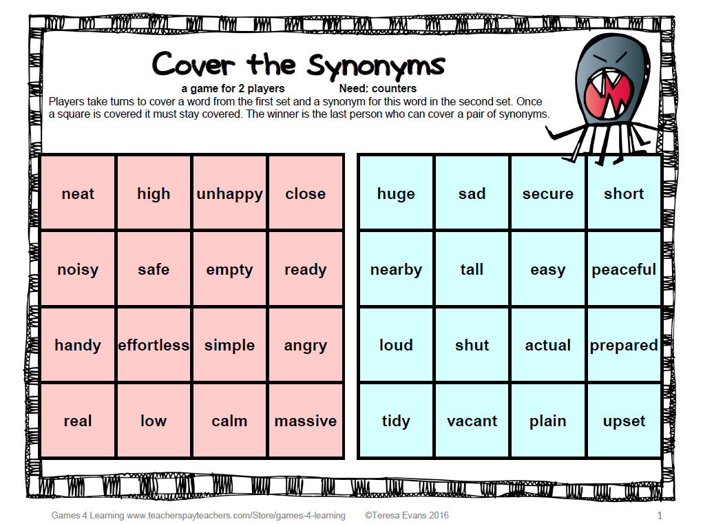 Cover the Synonyms - SchoolhouseTeachers.com
