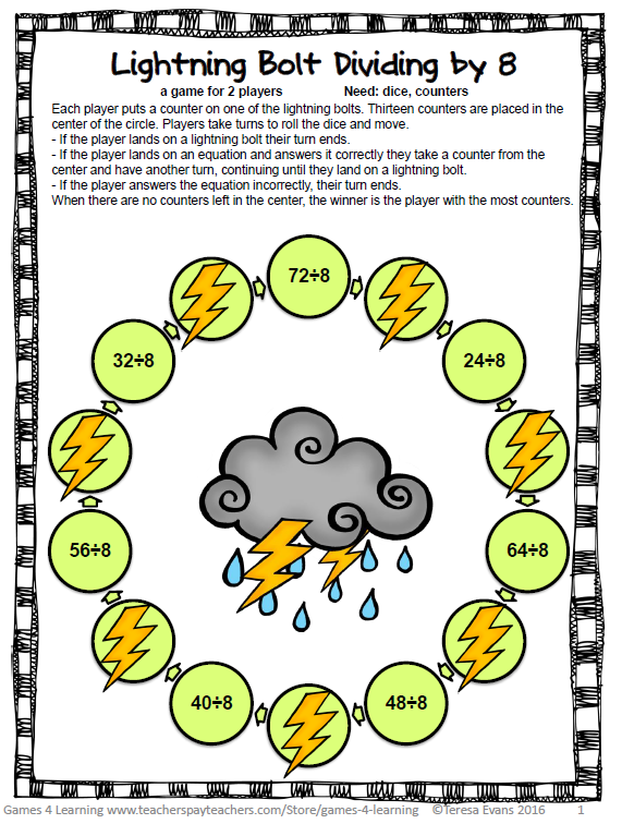 Lightning Bolt Dividing by 8 - SchoolhouseTeachers.com