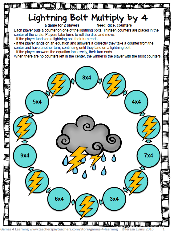 Lightning Bolt Multiply by 4 - SchoolhouseTeachers.com