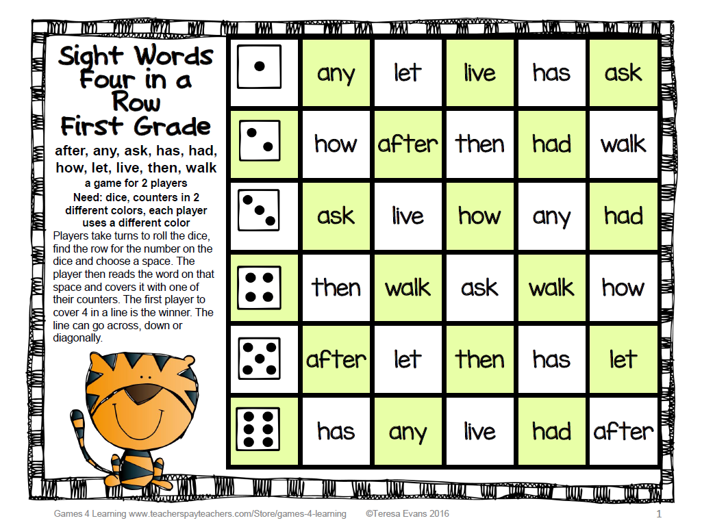 Sight Words Four in a Row First Grade - SchoolhouseTeachers.com