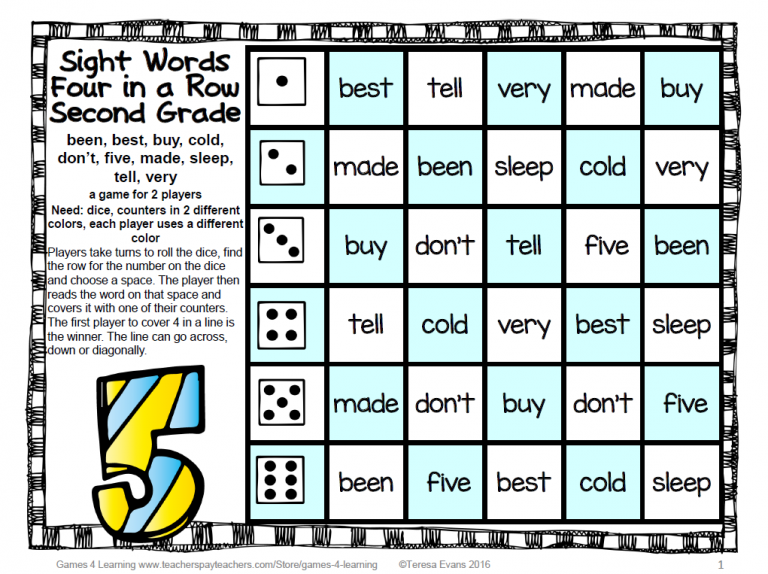 Sight Words Four in a Row Pre-Primer - SchoolhouseTeachers.com