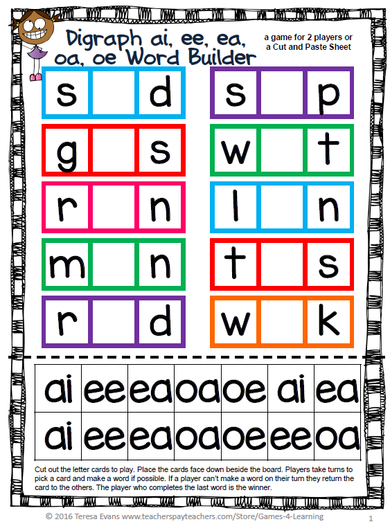 Digraph ai, ee, ea, oa, oe Word Builder - SchoolhouseTeachers.com