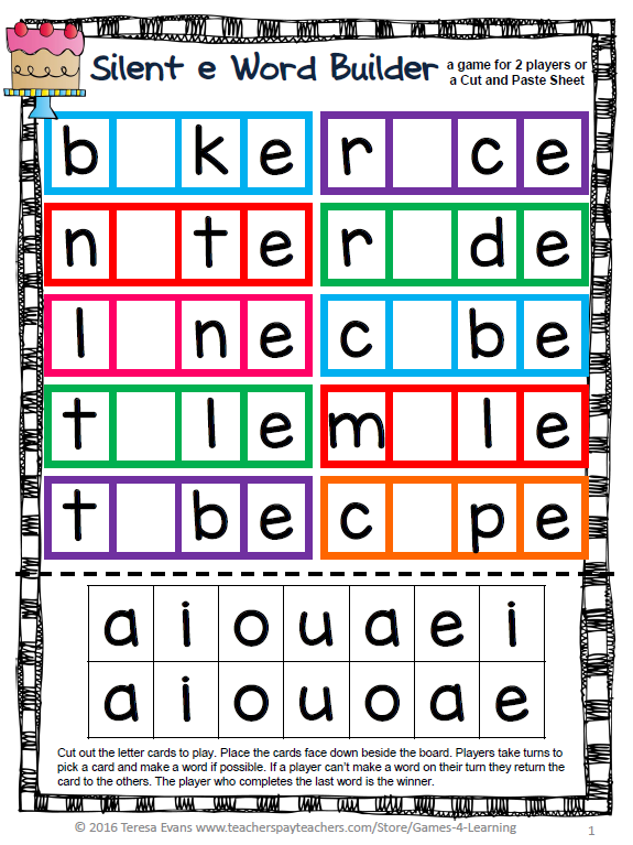 Silent e Word Builder - SchoolhouseTeachers.com