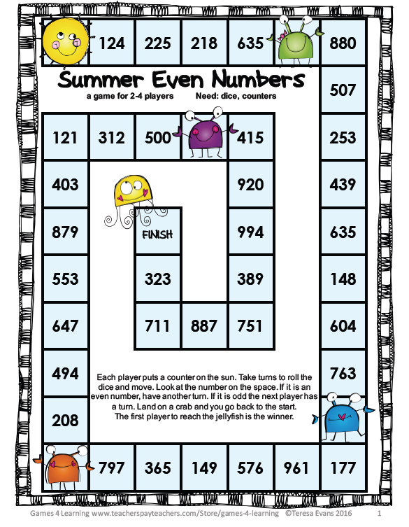 Summer Even Numbers - SchoolhouseTeachers.com
