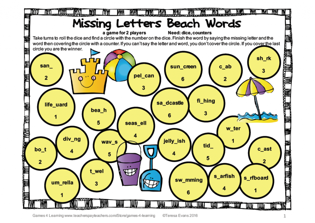 Missing Letters Beach Words - SchoolhouseTeachers.com