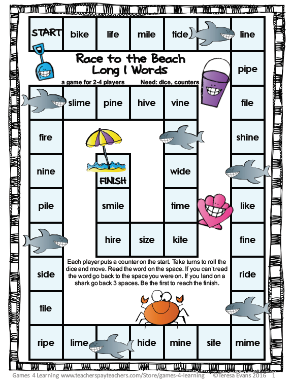 Race to the Beach Long I Words - SchoolhouseTeachers.com