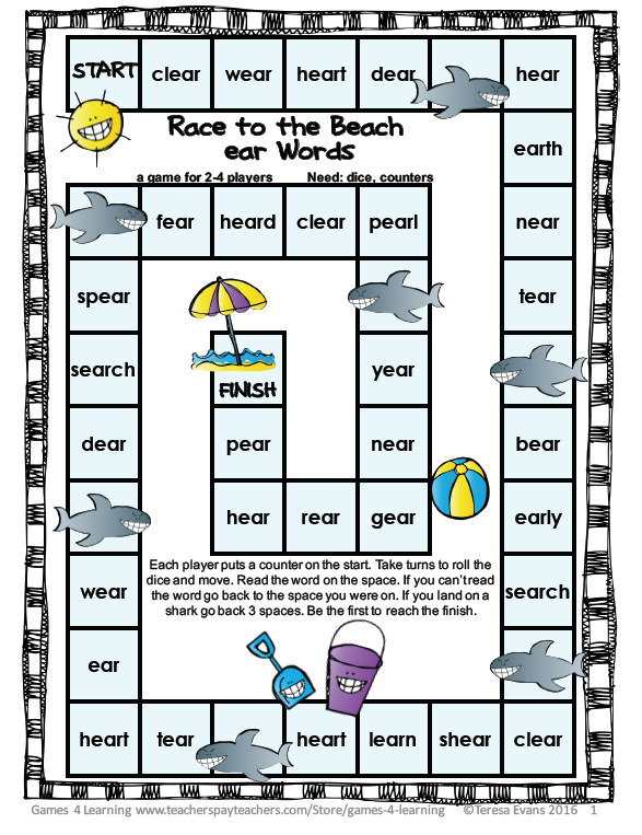 Race to the Beach ear Words - SchoolhouseTeachers.com