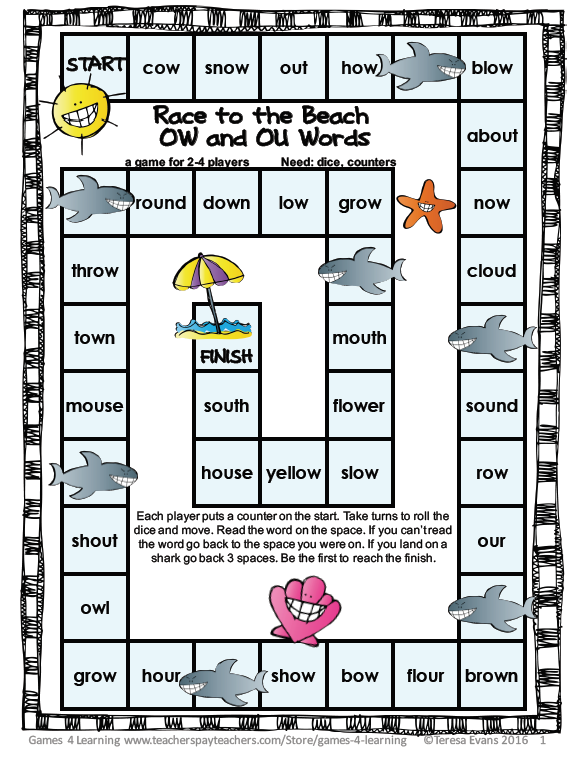 Race to the Beach ow and ou Words - SchoolhouseTeachers.com