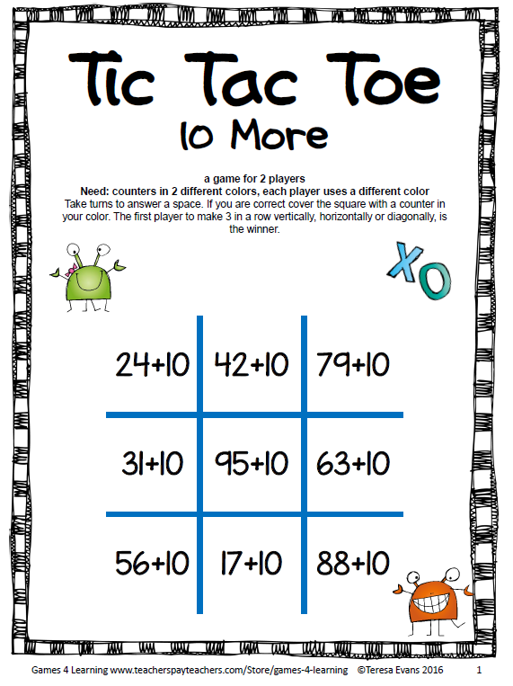 Tic Tac Toe 10 More - SchoolhouseTeachers.com