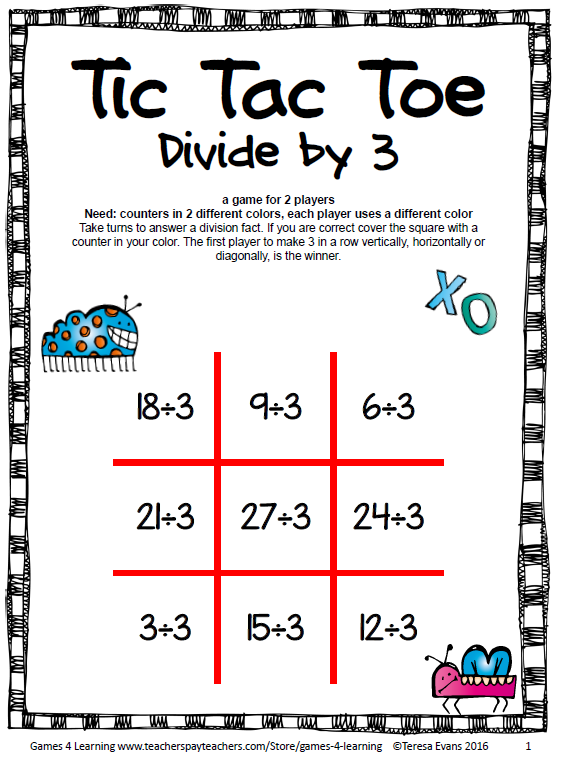Tic Tac Toe Divide by 3 - SchoolhouseTeachers.com