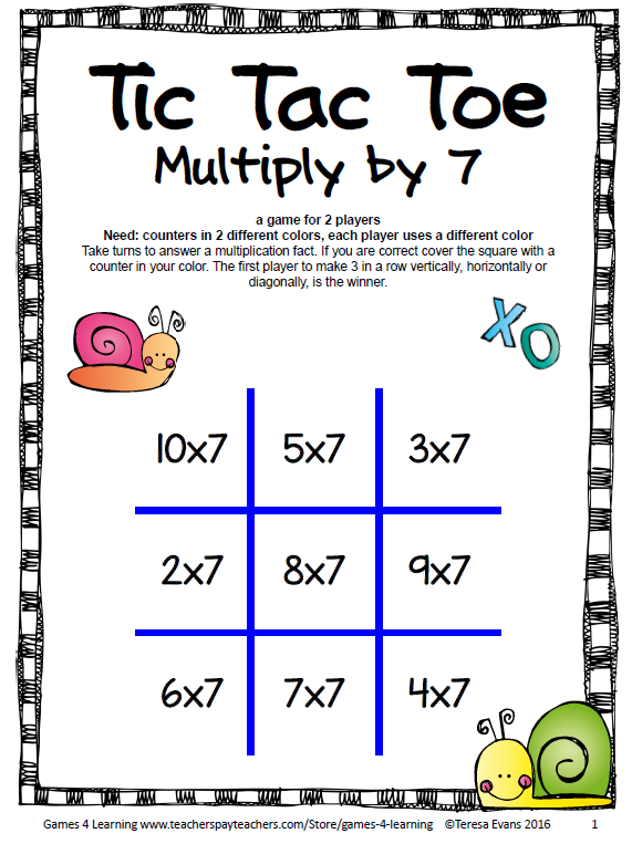 Tic Tac Toe Multiply by 7 - SchoolhouseTeachers.com