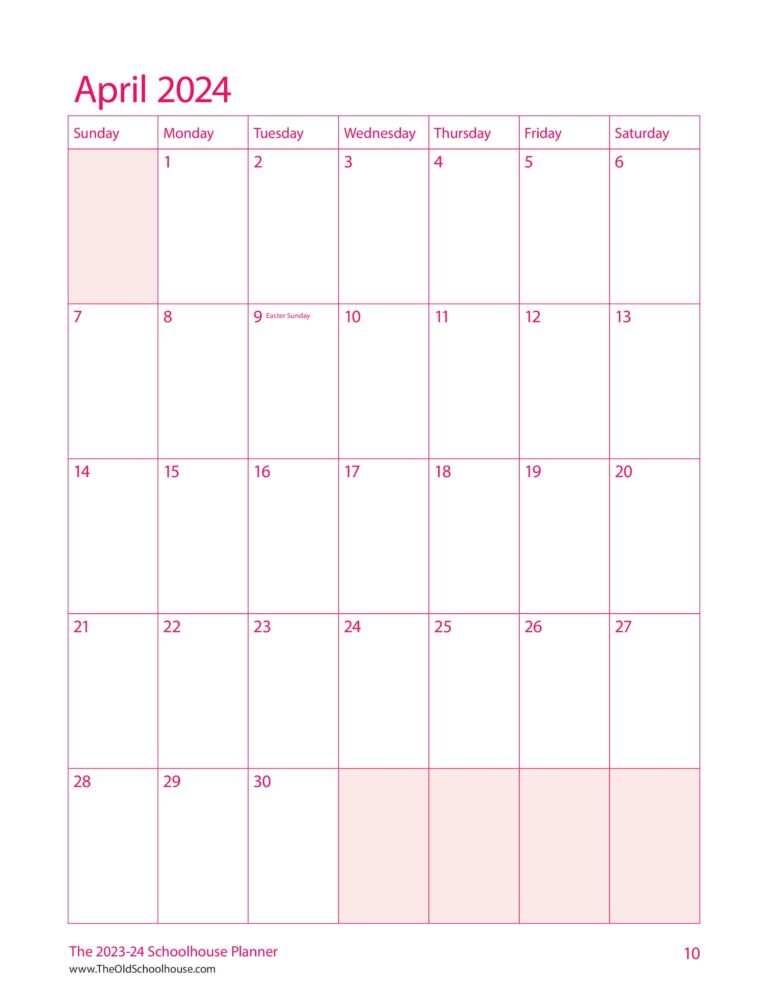 Free Printable Calendars - SchoolhouseTeachers.com