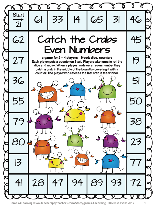 Catch the Crabs Even Numbers - SchoolhouseTeachers.com
