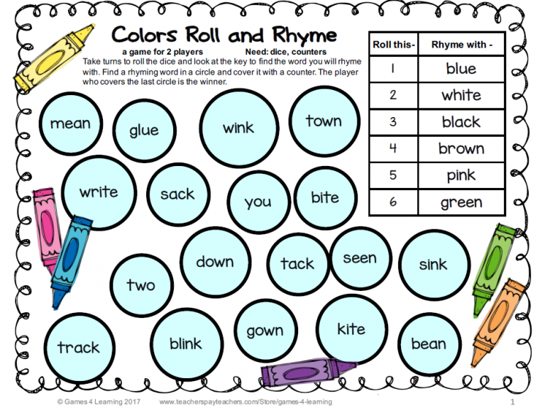 Colors Roll and Rhyme - SchoolhouseTeachers.com