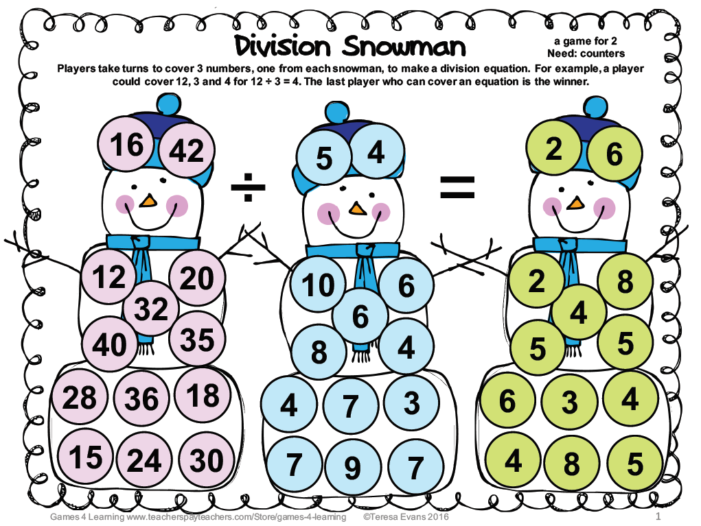 Division Snowman - SchoolhouseTeachers.com