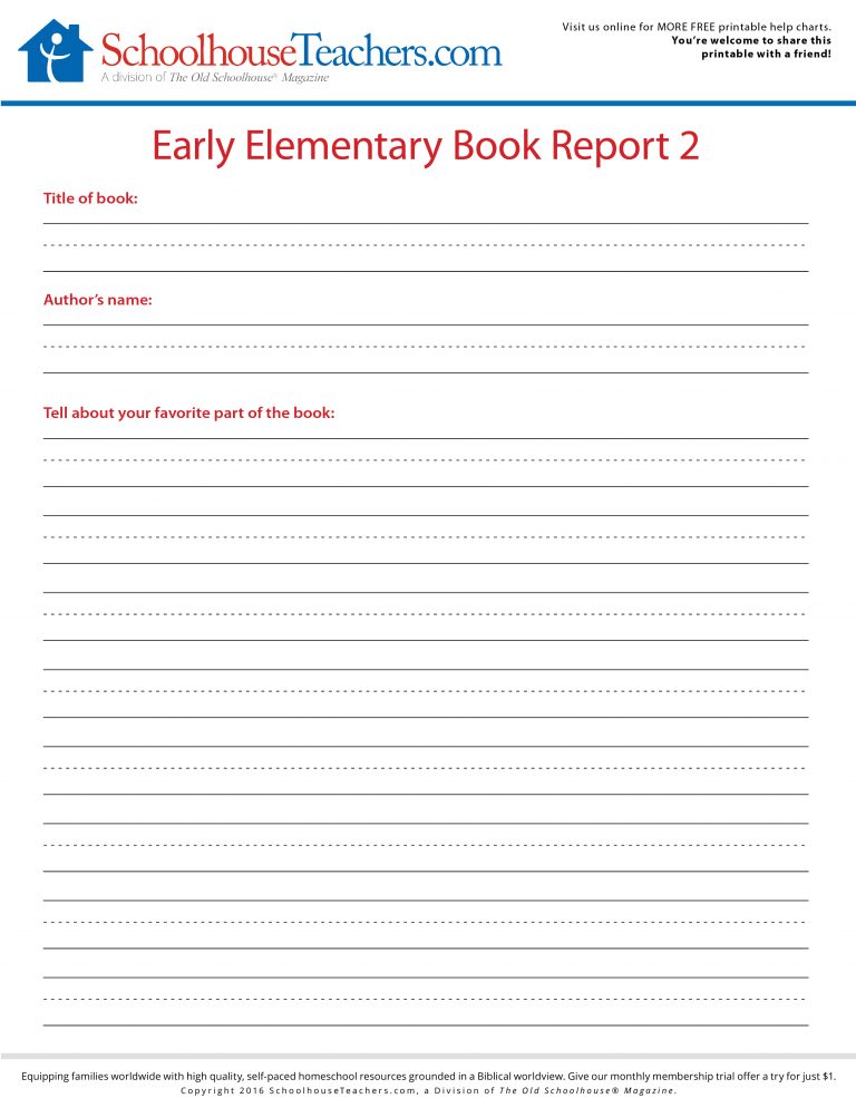 2 FREE Elementary school book report print-out forms (+more freebies!)
