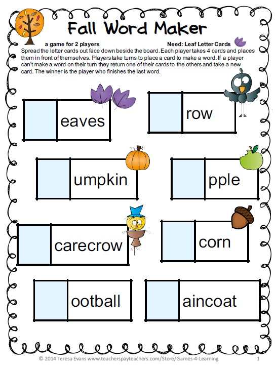 Fall Word Maker - SchoolhouseTeachers.com