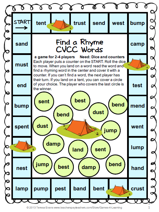 Find a Rhyme CVCC Words - SchoolhouseTeachers.com