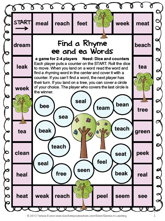 Find a Rhyme ee and ea Words - SchoolhouseTeachers.com