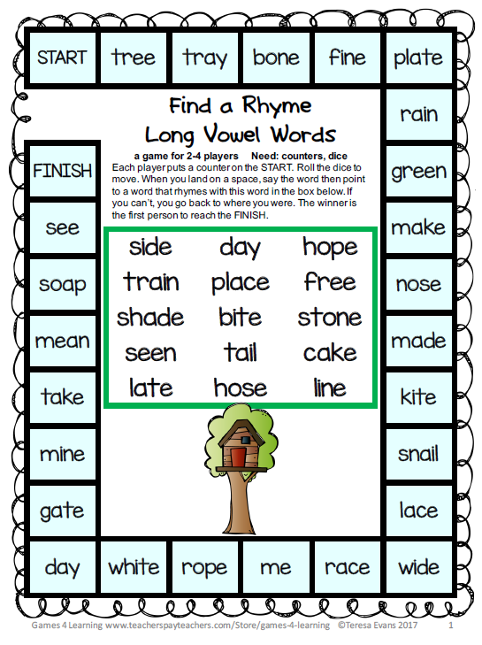 Find the Rhyme Long Vowel Words - SchoolhouseTeachers.com