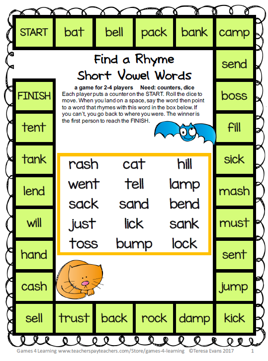 Find the Rhyme Short Vowel Words - SchoolhouseTeachers.com
