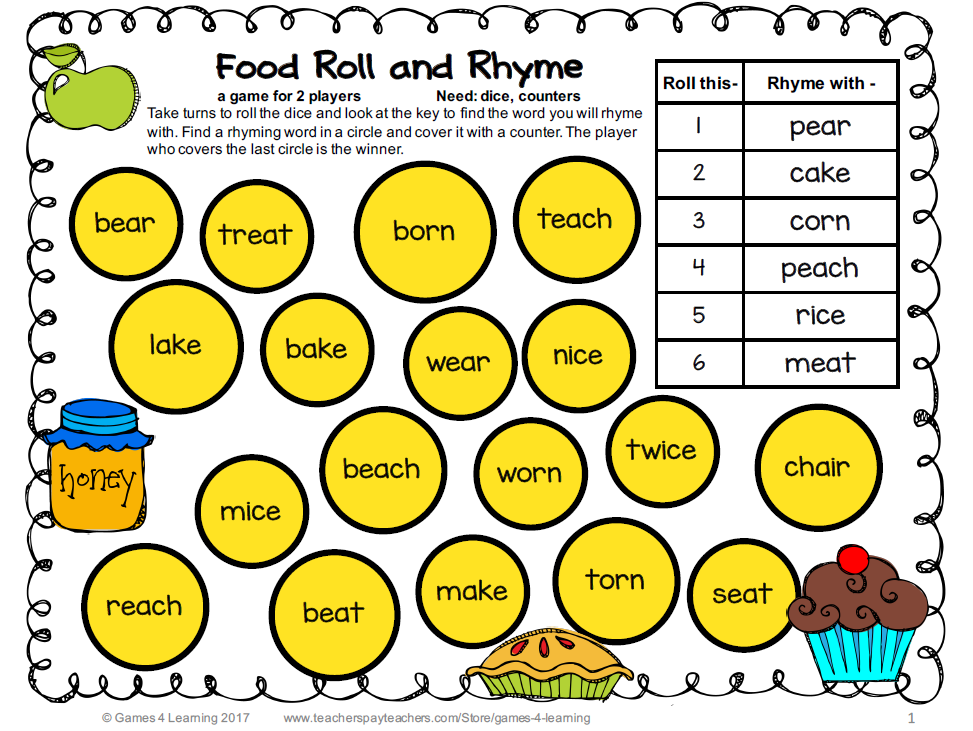 Food Roll and Rhyme - SchoolhouseTeachers.com