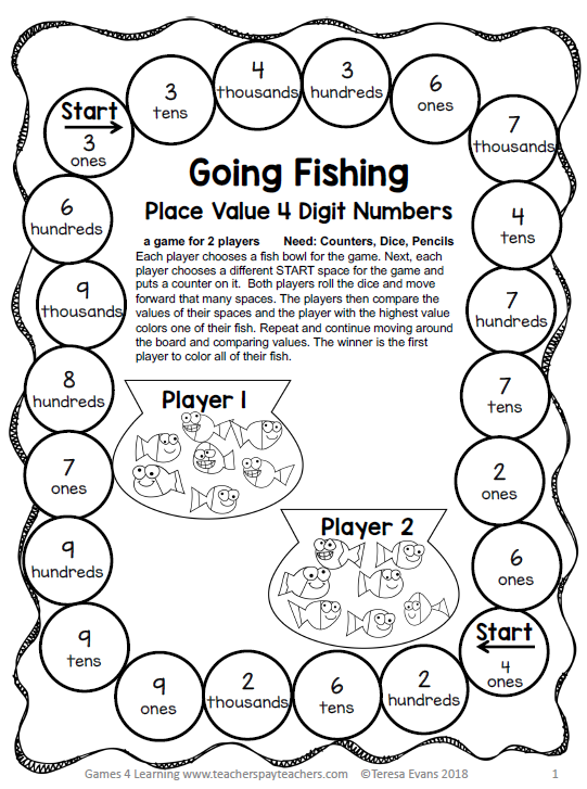 Going Fishing Place Value 4 Digit Numbers - SchoolhouseTeachers.com