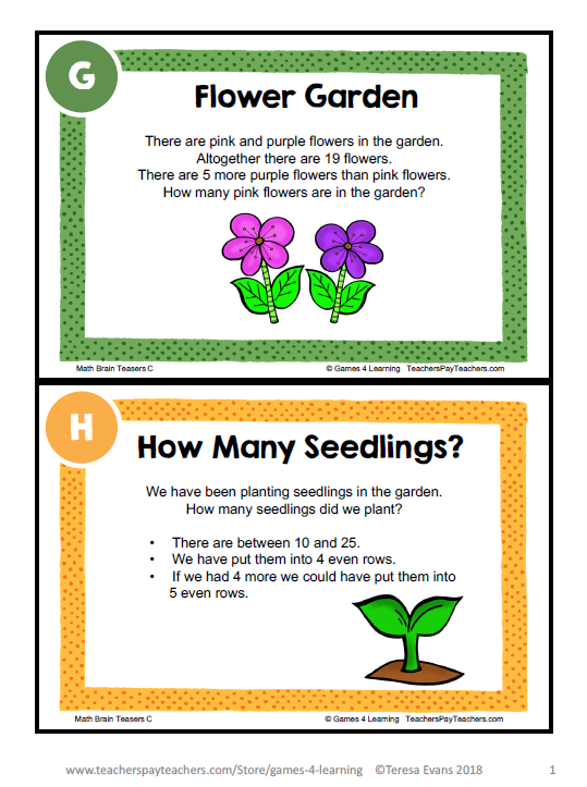 Math Brain Teasers Cards G H - SchoolhouseTeachers.com