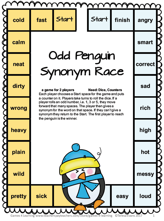 Odd Penguin Synonym Race - SchoolhouseTeachers.com