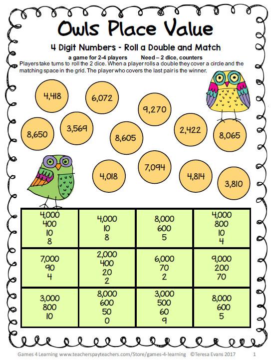 Owls Place Value - SchoolhouseTeachers.com