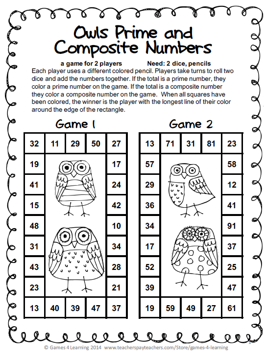 Owls Prime and Composite Numbers - SchoolhouseTeachers.com