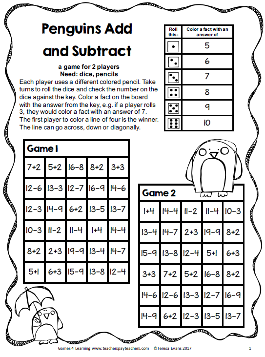 Penguins Add and Subtract - SchoolhouseTeachers.com