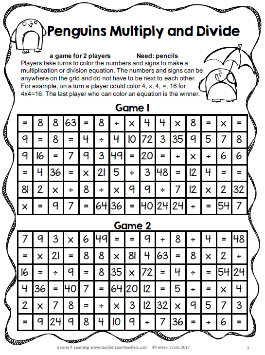 Penguins Multiply and Divide - SchoolhouseTeachers.com