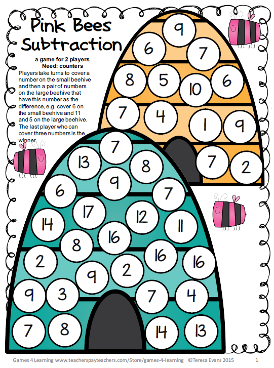 Pink Bees Subtraction - SchoolhouseTeachers.com
