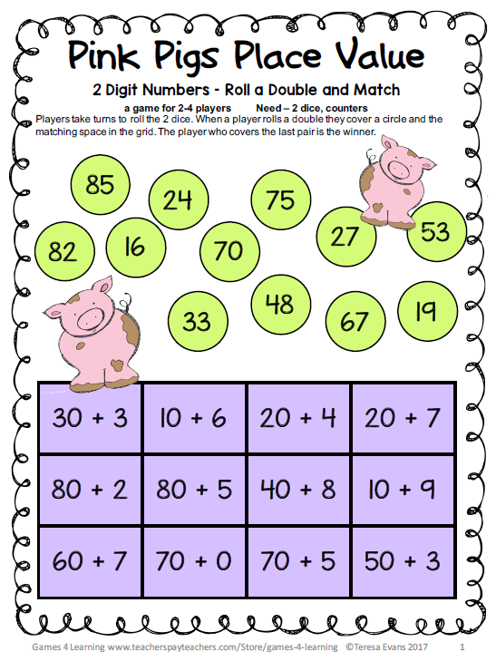 Pink Pigs Place Value - SchoolhouseTeachers.com