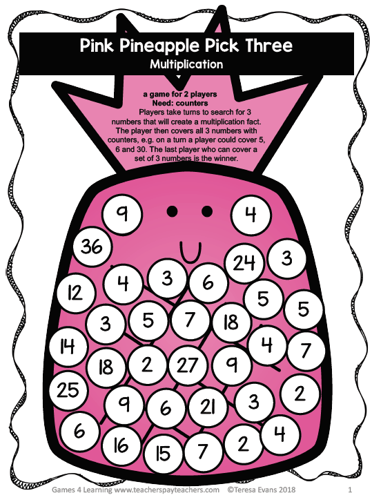 Pink Pineapple Pick Three Multiplication - SchoolhouseTeachers.com