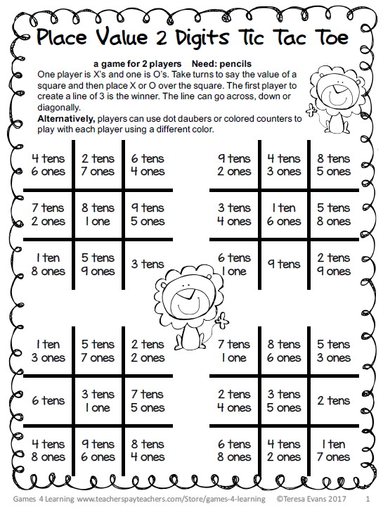 Place Value 2 Digits Tic Tac Toe - SchoolhouseTeachers.com
