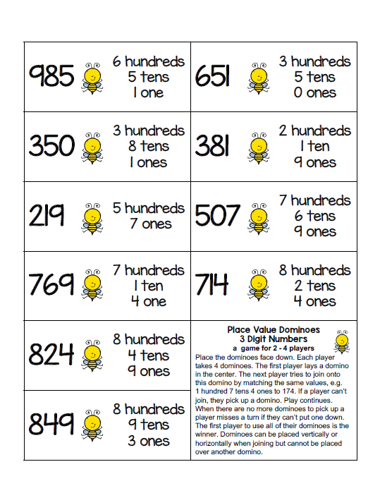 Place Value Dominoes 3 Digit Numbers - SchoolhouseTeachers.com