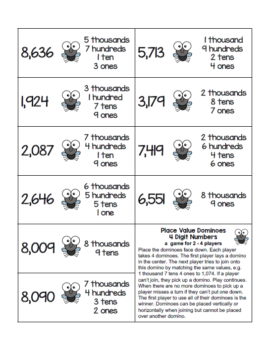 Place Value Dominoes 4 Digit Numbers - SchoolhouseTeachers.com