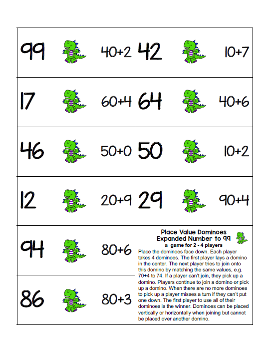 Place Value Dominoes Expanded Number to 99 - SchoolhouseTeachers.com